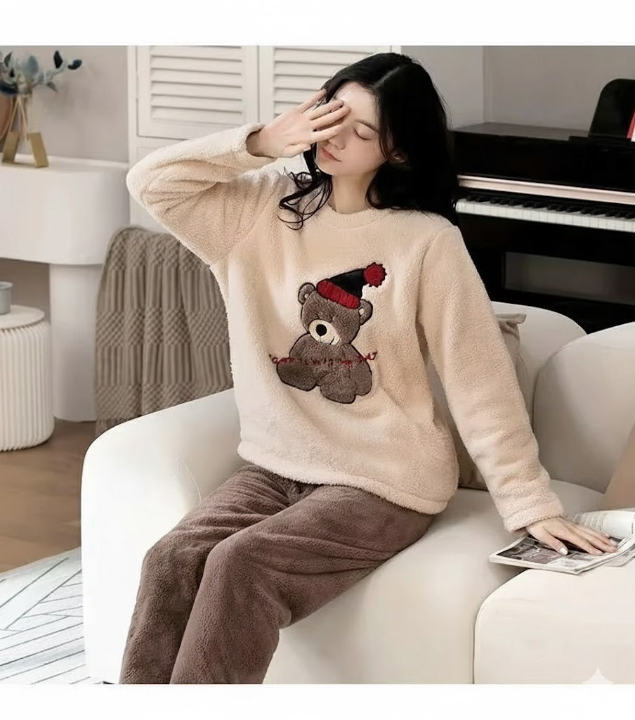 Flourish Cute Winter Teddy Fleece Loungewear Set – Soft & Cozy Night S
